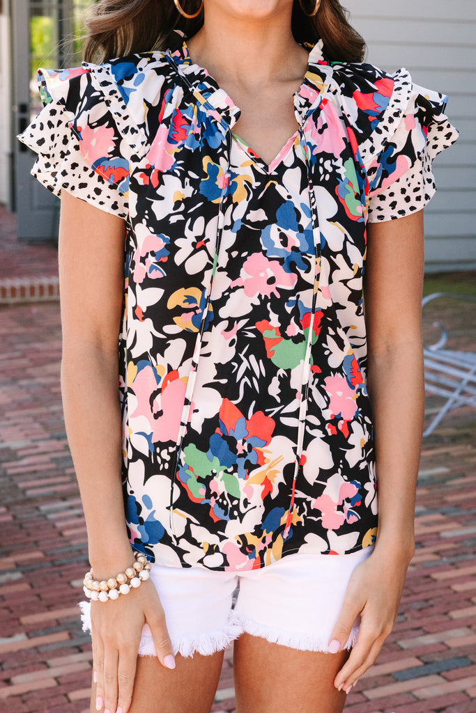 Can't Miss This Black Mixed Print Blouse – Shop the Mint