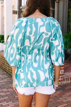 Right On Track Lagoon Green Abstract Blouse – Shop the Mint