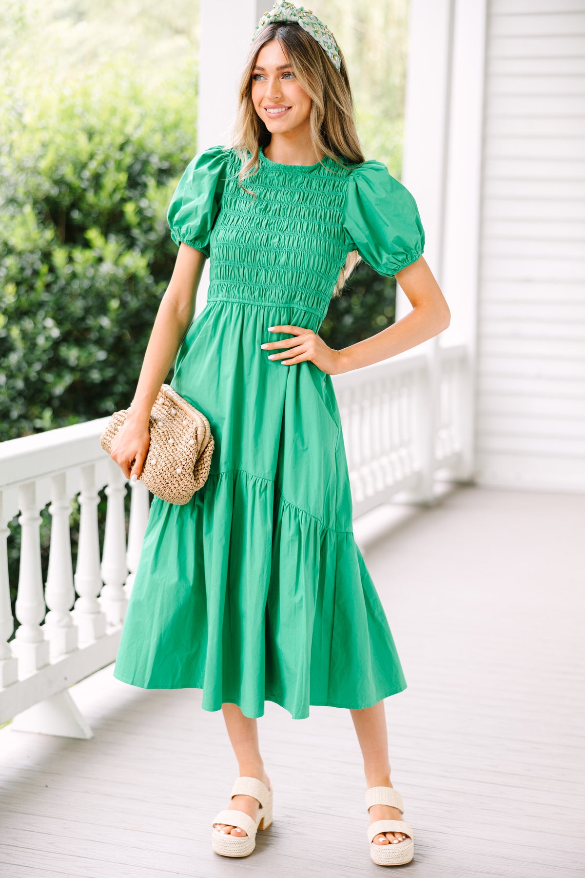 No Limits Green Smocked Midi Dress – Shop the Mint