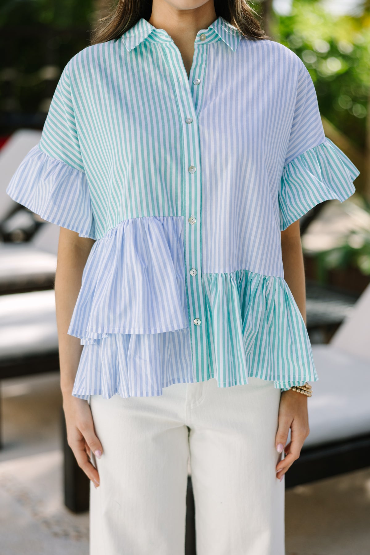 Call On You Green Striped Blouse – Shop the Mint