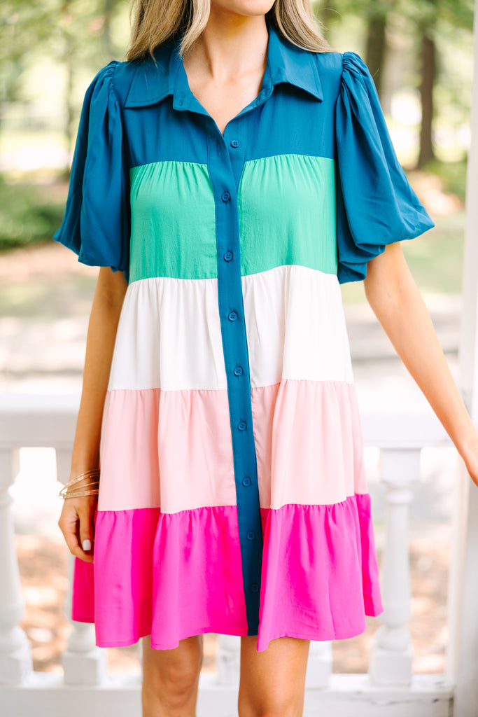 Know You Well Teal Multi Colorblock Dress – Shop the Mint