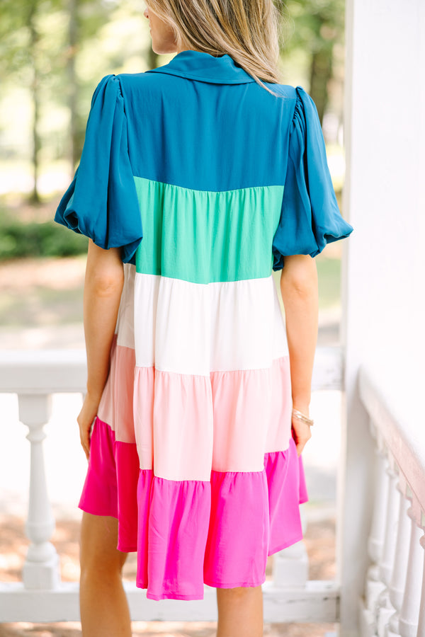 Know You Well Teal Multi Colorblock Dress – Shop the Mint