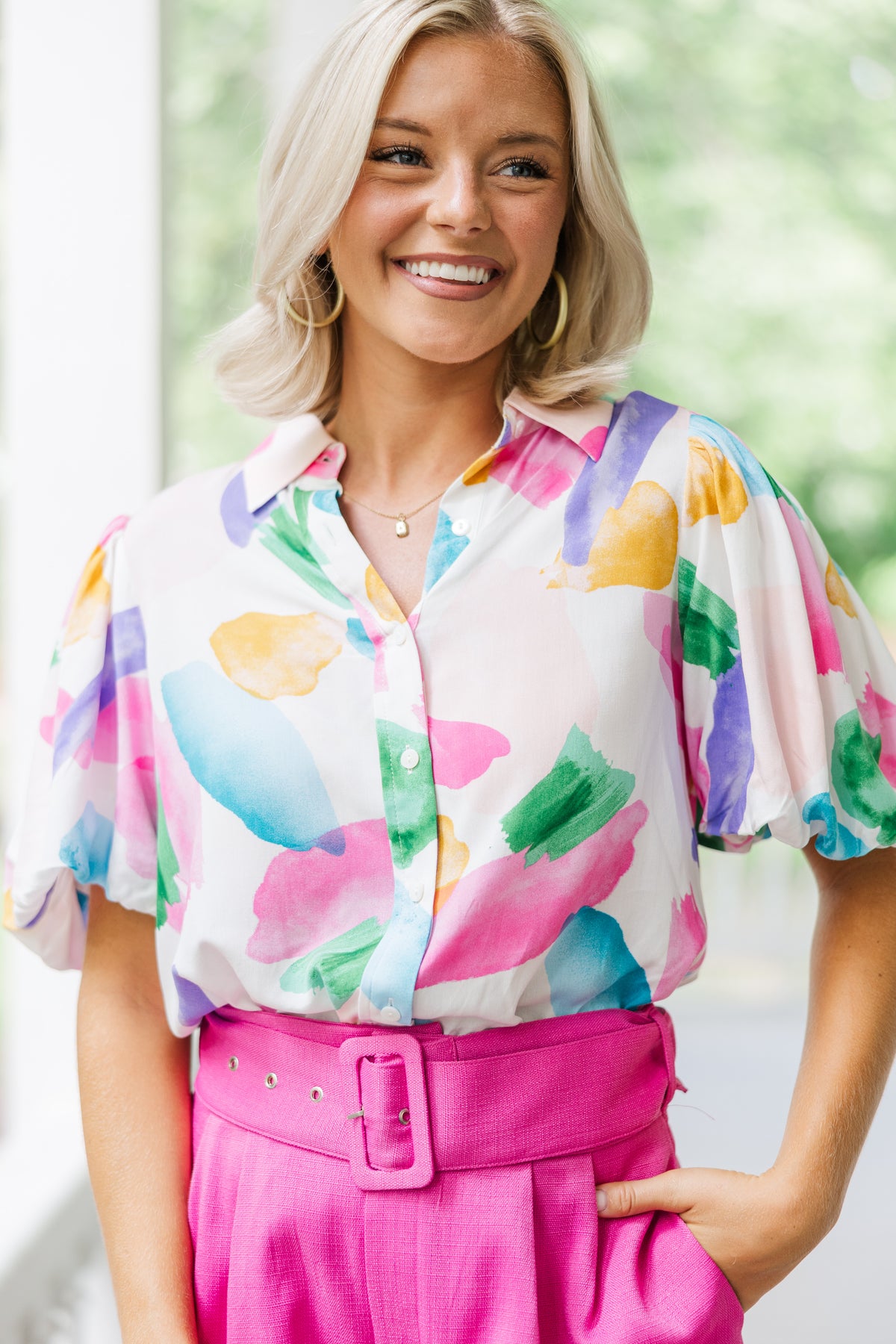 Have Some Fun Pink Abstract Blouse – Shop the Mint