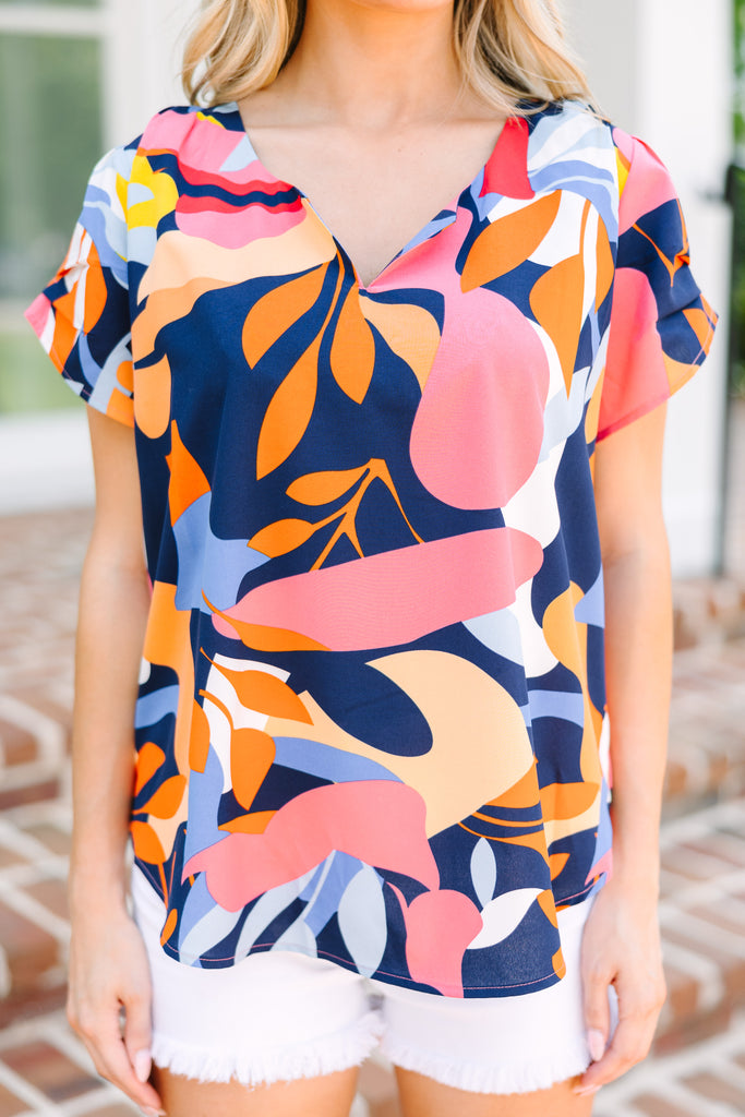 Just Saying Navy Blue Abstract Blouse – Shop the Mint