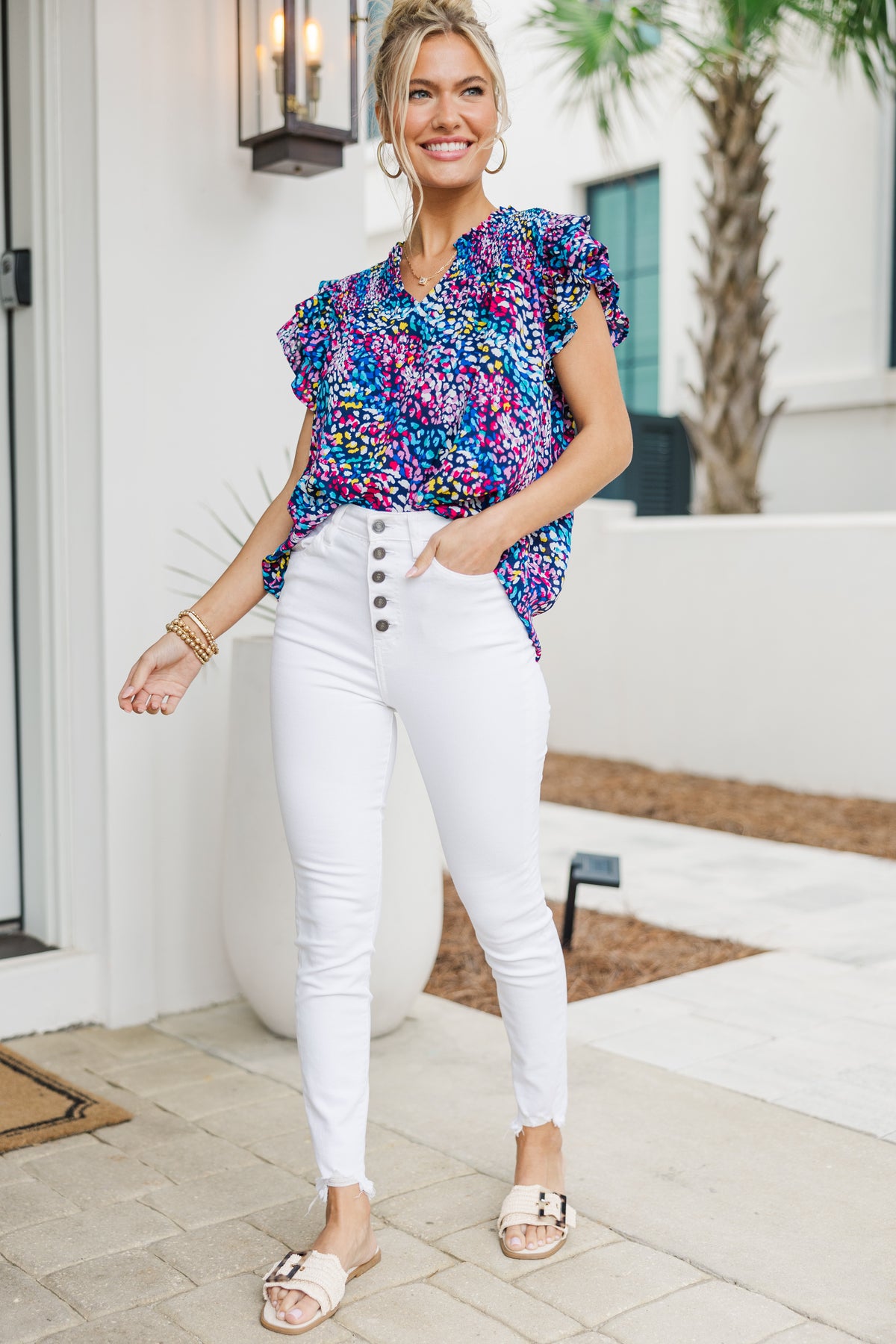 All For Love Navy Blue Abstract Blouse – Shop the Mint