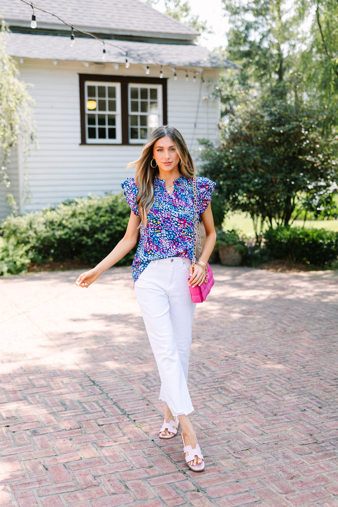 All For Love Navy Blue Abstract Blouse – Shop the Mint