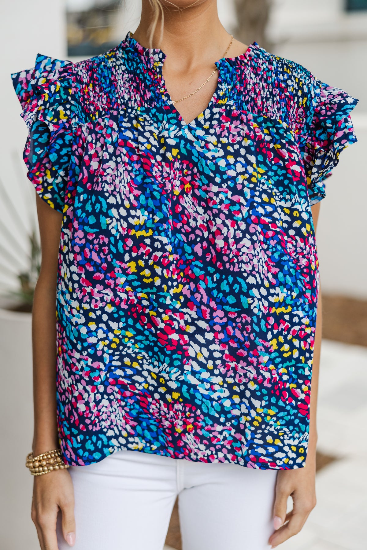 All For Love Navy Blue Abstract Blouse – Shop the Mint