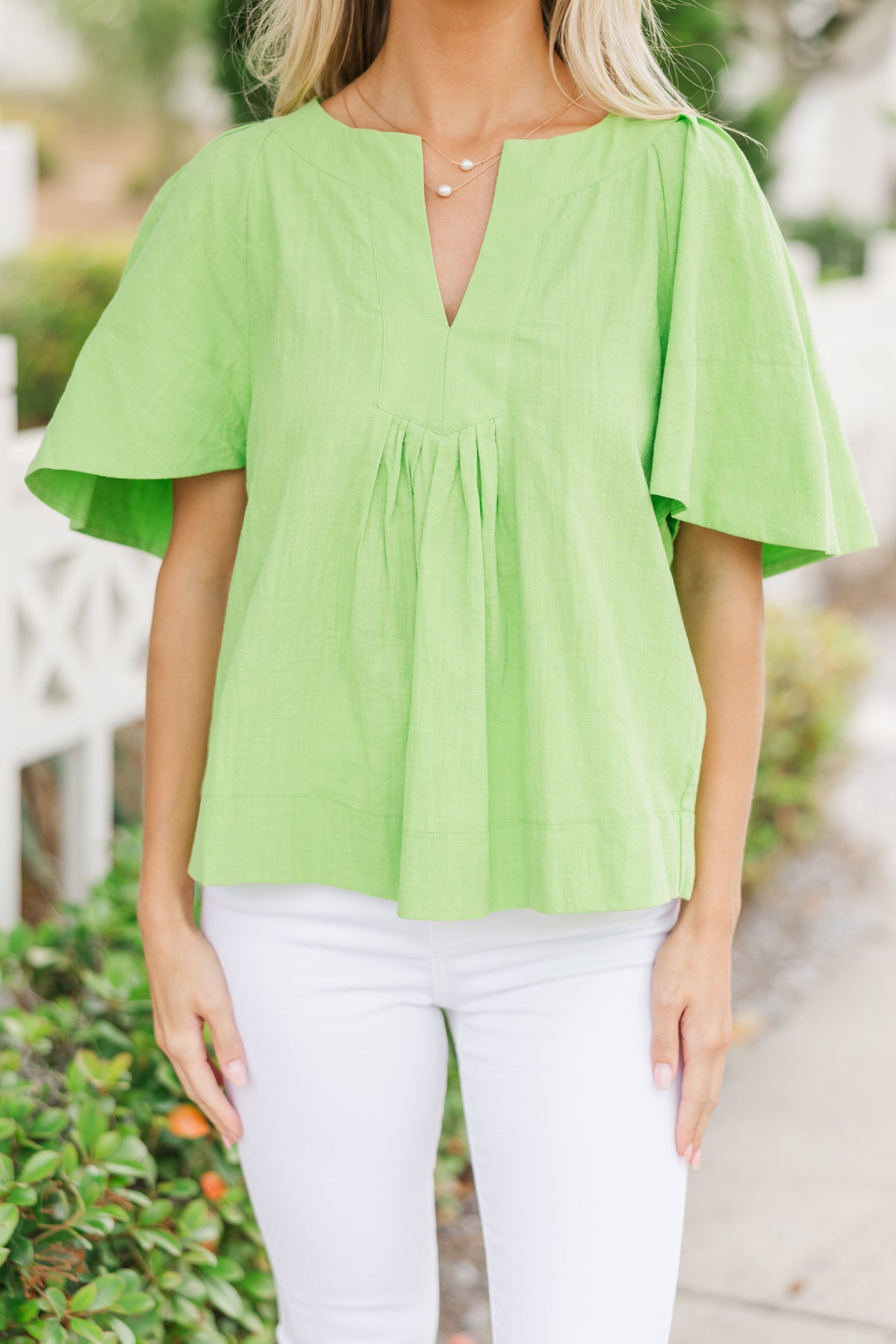 Just A Theory Lime Green Cotton Blouse Shop The Mint