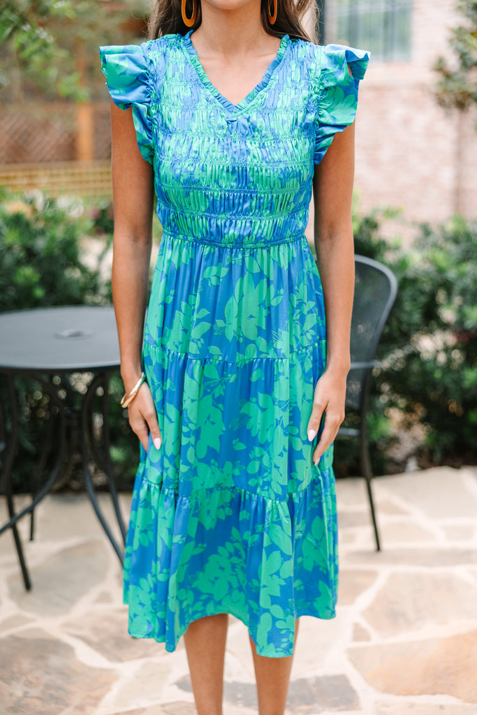 Love In The Air Ocean Blue Floral Midi Dress – Shop the Mint