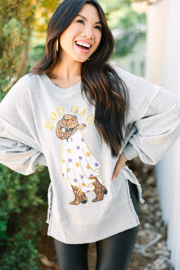 Boo Haw Heather Gray Sequin Pullover – Shop the Mint