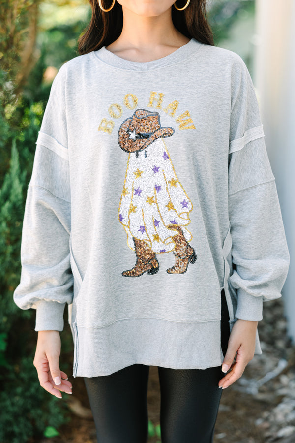 Boo Haw Heather Gray Sequin Pullover – Shop the Mint