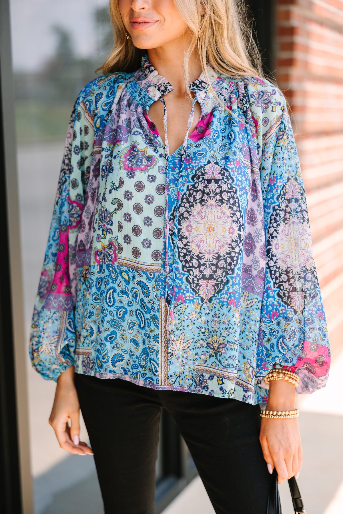 Fate: All We Know Blue Mixed Print Blouse – Shop the Mint