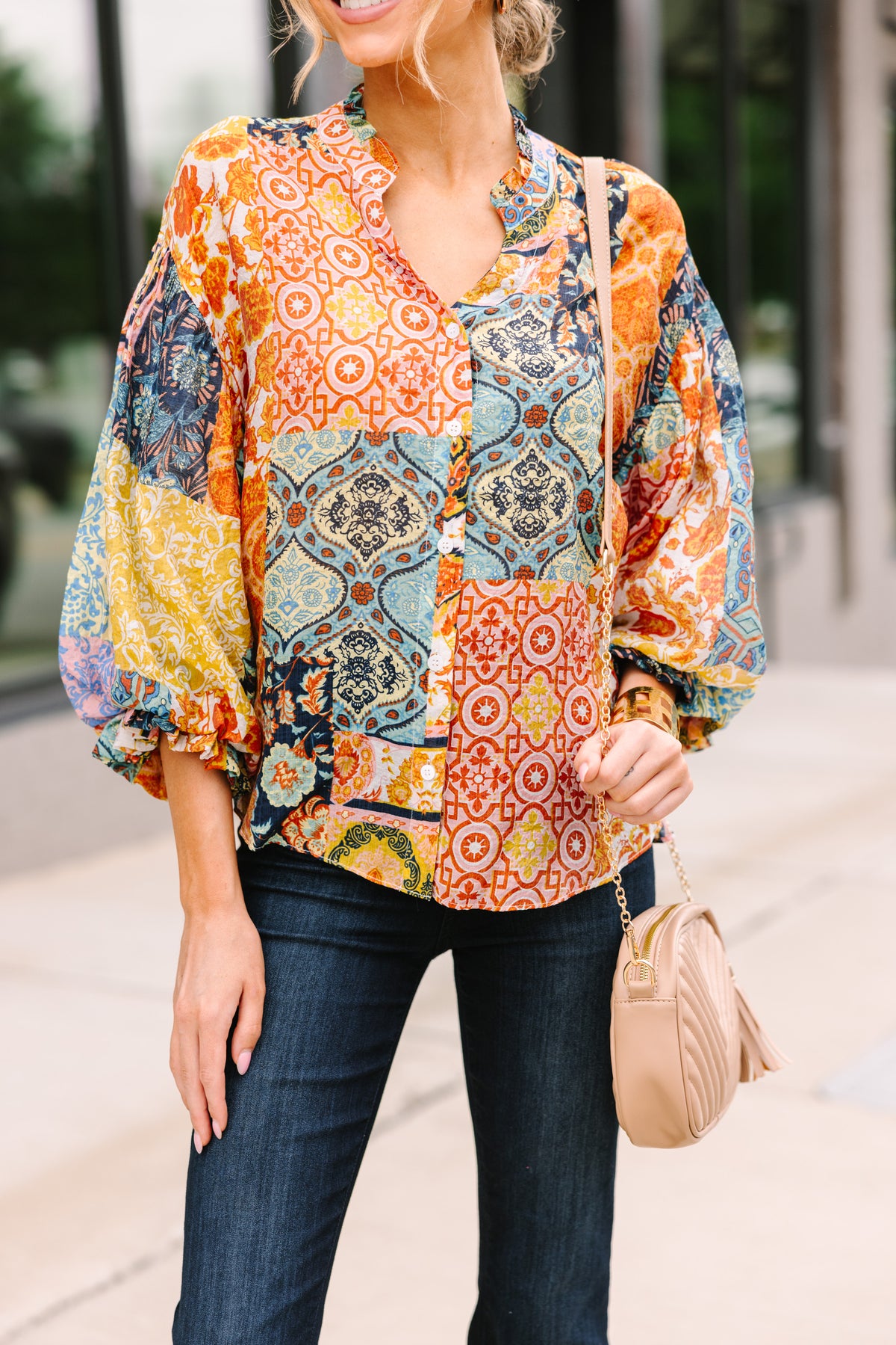 Fate: Soul Searching Mustard Yellow Mixed Print Blouse – Shop the Mint