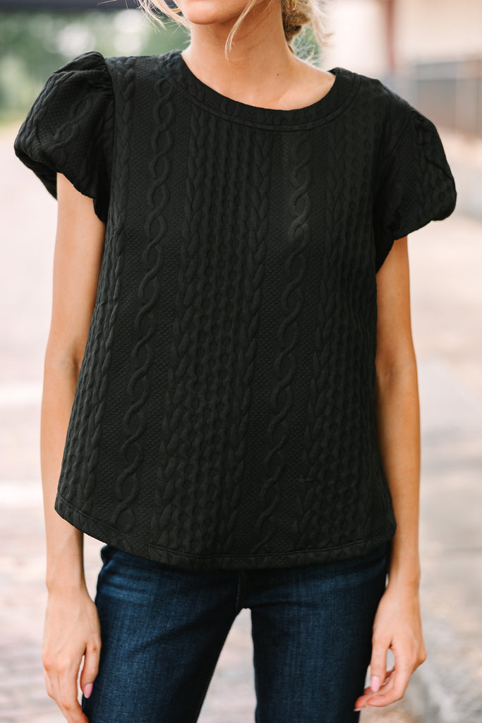 All In The Tone Black Cable Knit Blouse – Shop the Mint