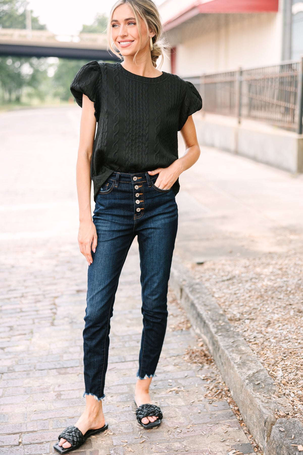 All In The Tone Black Cable Knit Blouse – Shop the Mint