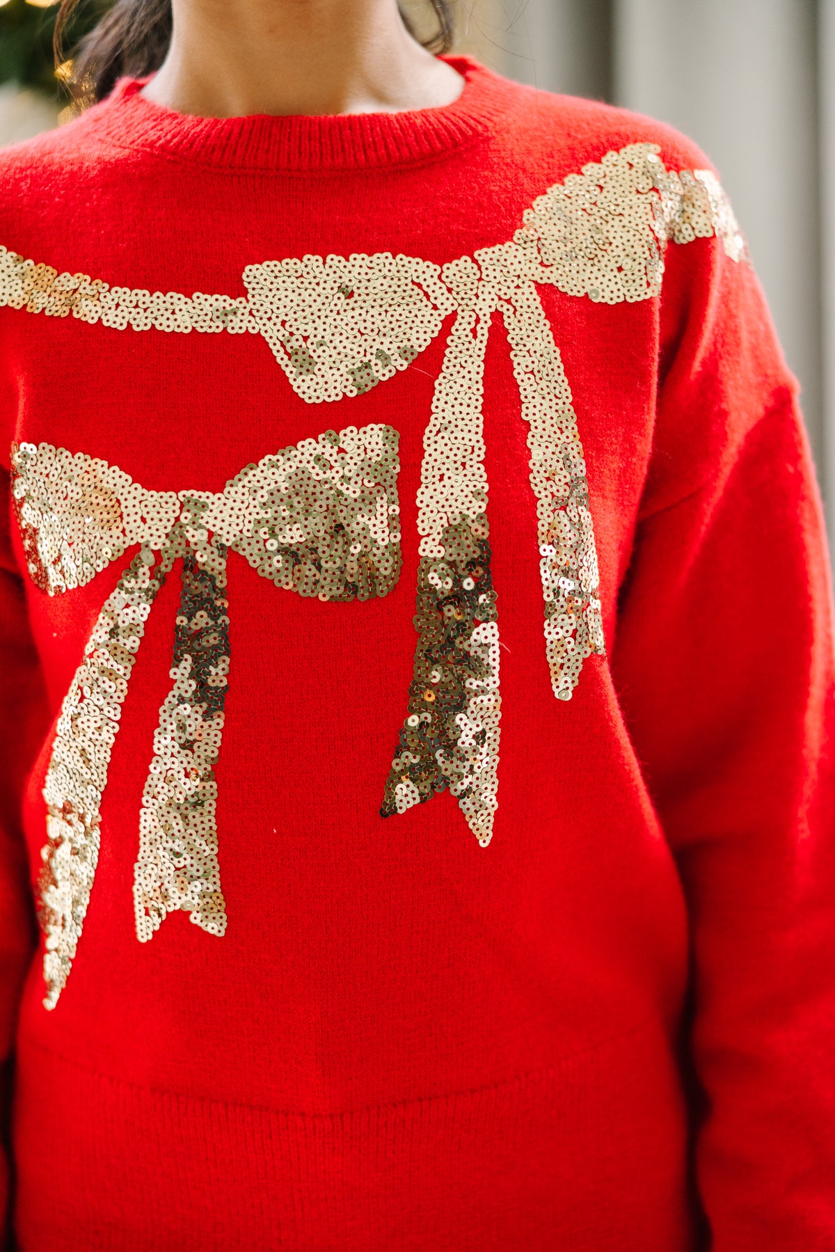 Feeling Present Red Sequin Bow Sweater – Shop the Mint
