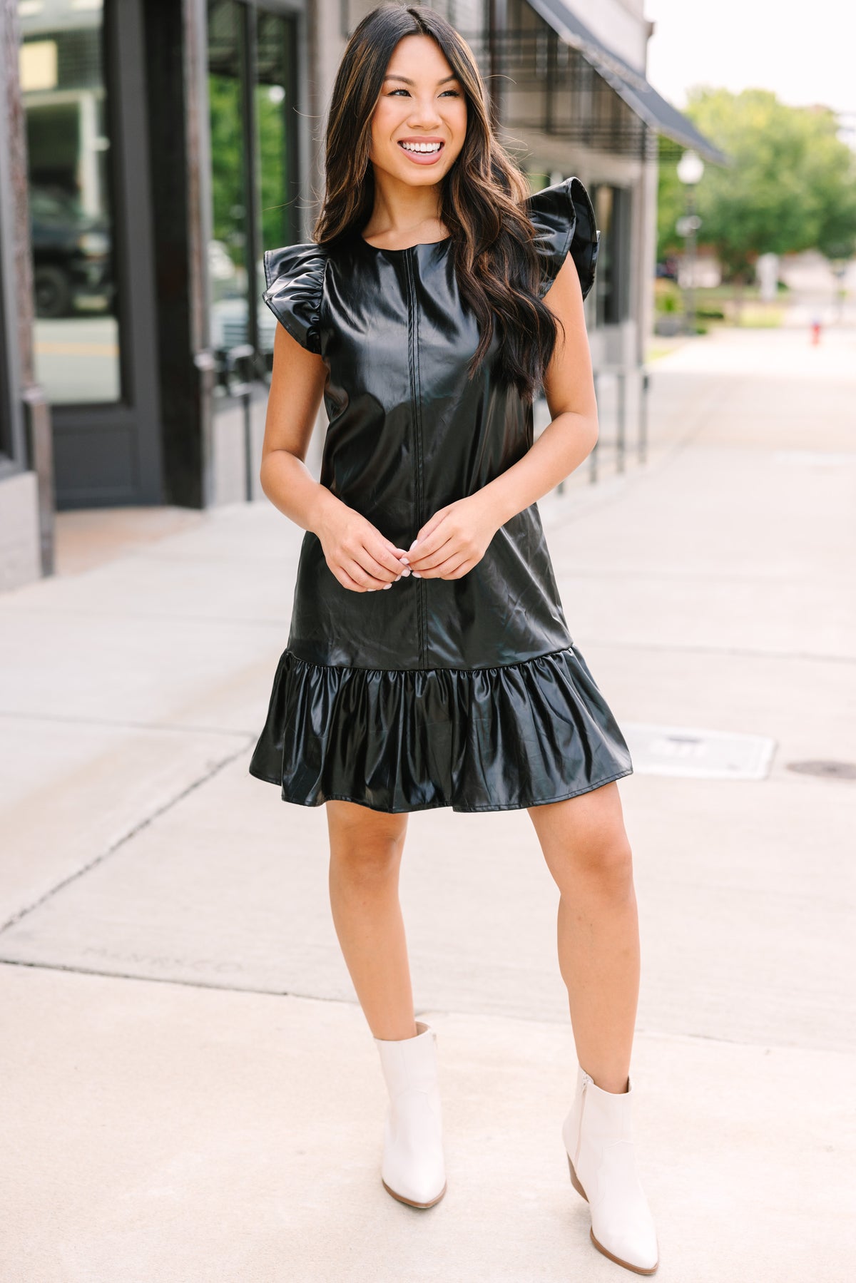 Always Ready Black Faux Leather Dress – Shop the Mint