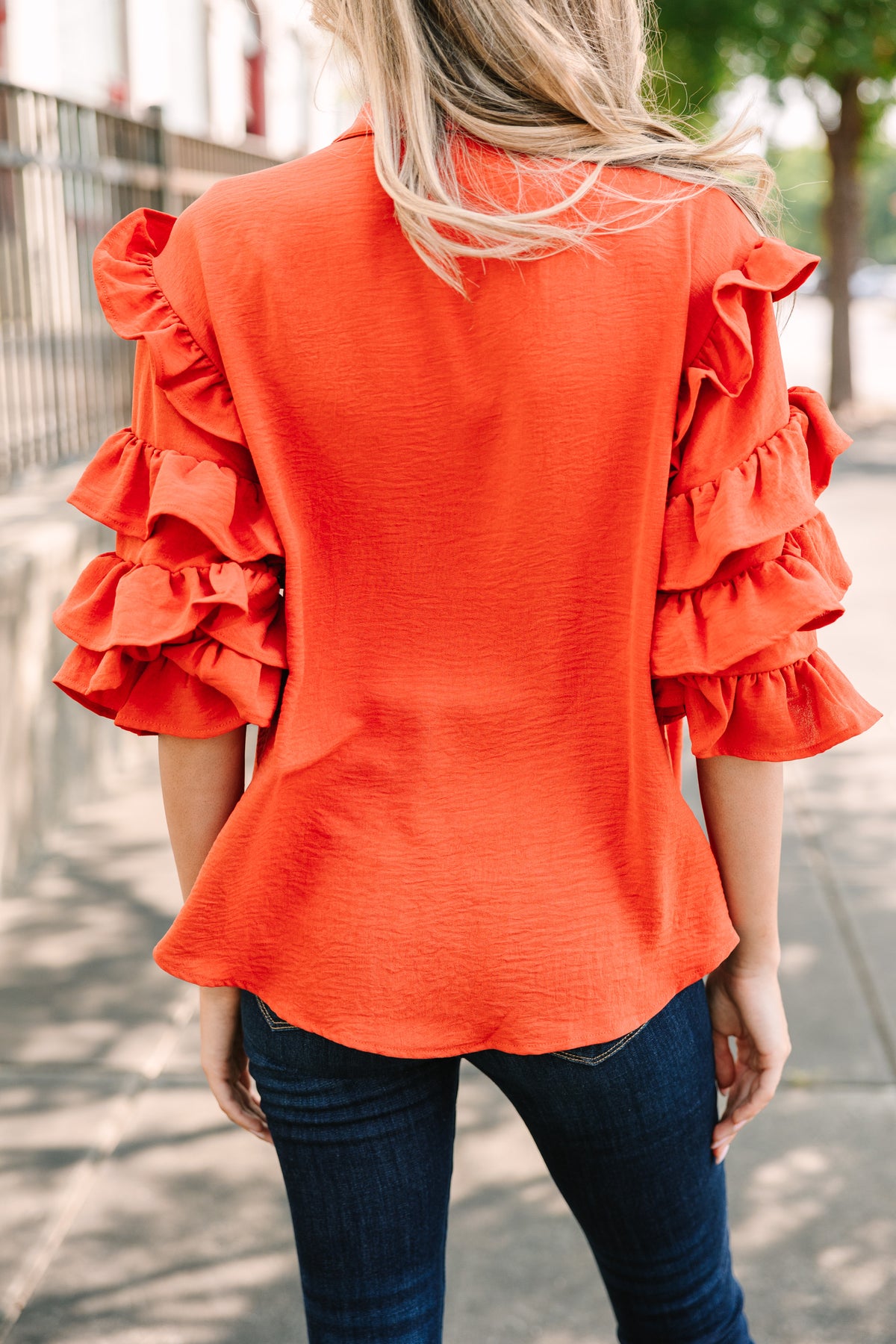 Make It Yours Rust Orange Ruffled Blouse – Shop the Mint