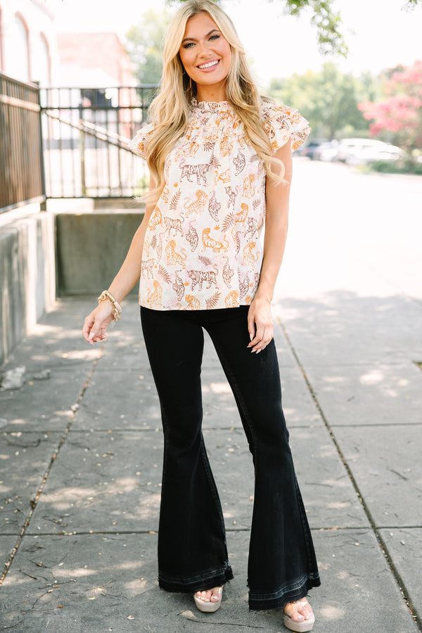 Feeling Fierce Ivory White Tiger Print Blouse – Shop the Mint