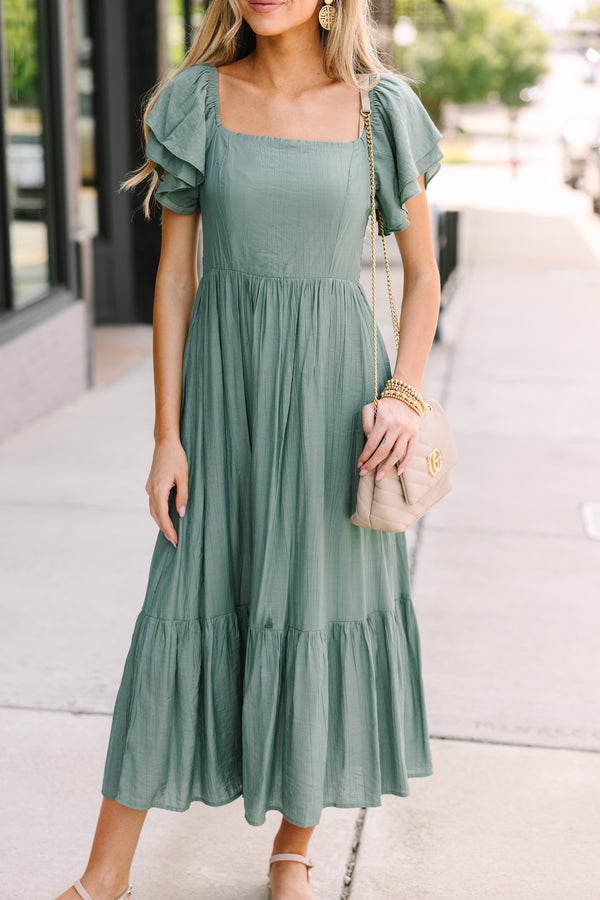 All Yours Deep Sage Green Ruffled Midi Dress – Shop the Mint