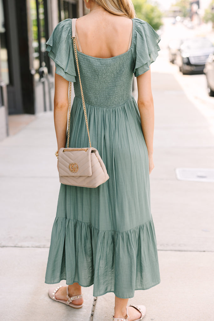 All Yours Deep Sage Green Ruffled Midi Dress – Shop the Mint