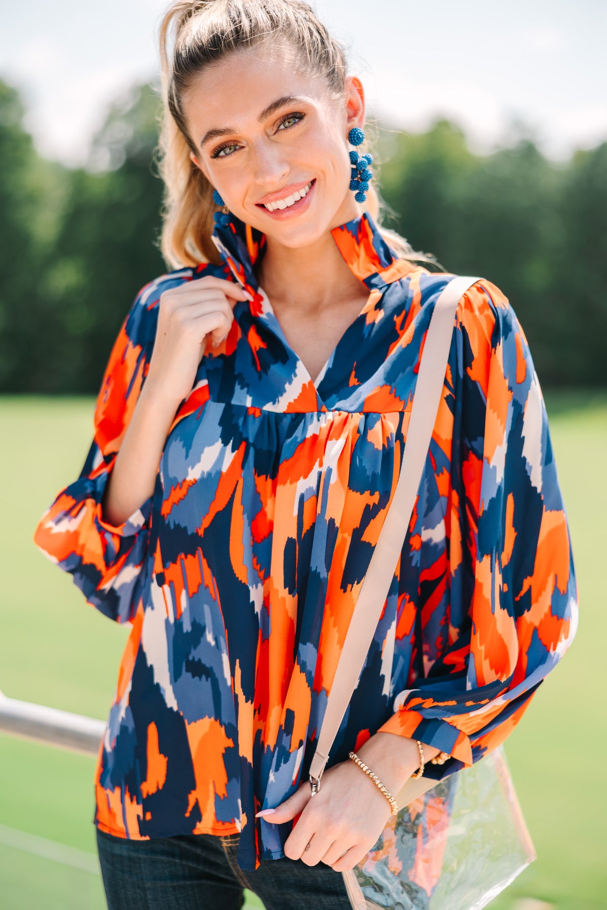 The Morgan Orange And Blue Abstract Blouse – Shop the Mint