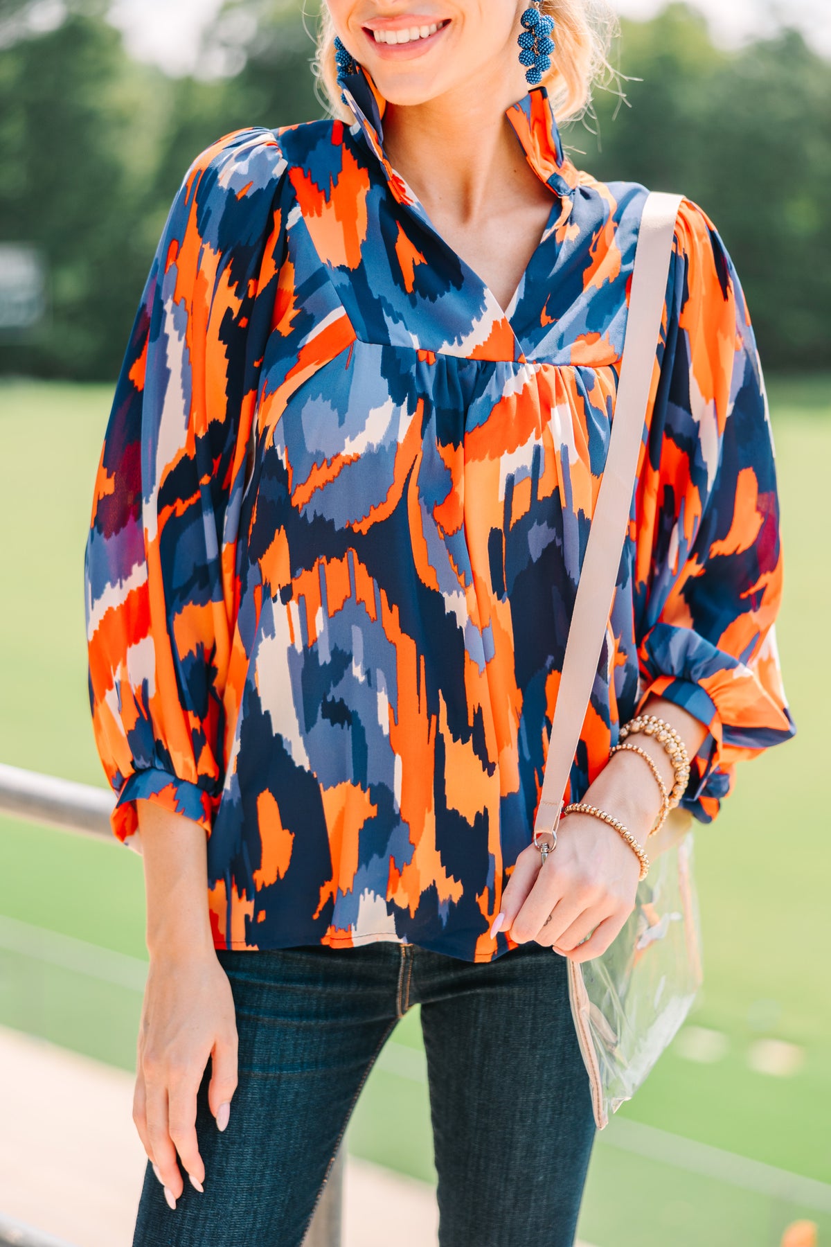 The Morgan Orange And Blue Abstract Blouse – Shop the Mint