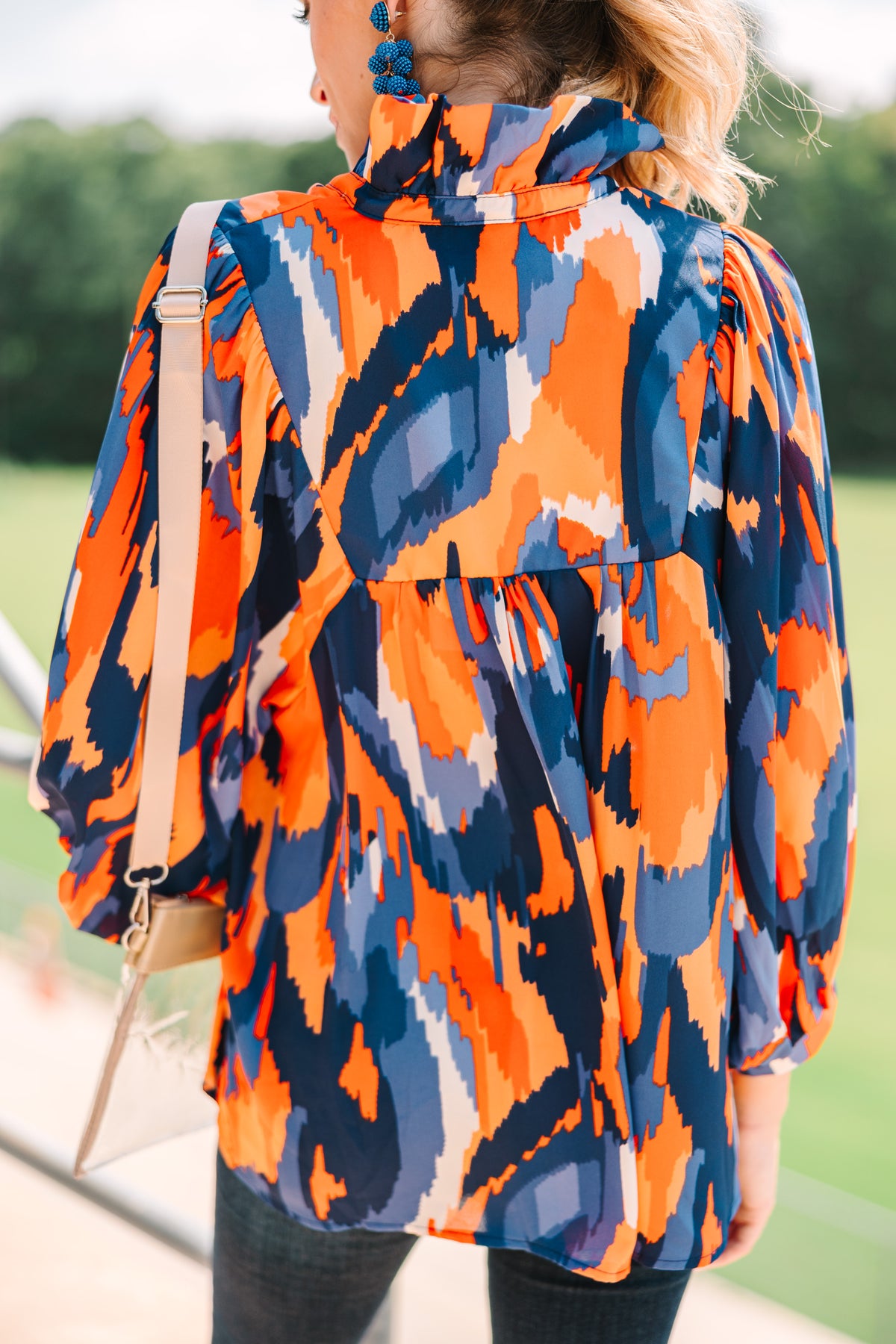 The Morgan Orange And Blue Abstract Blouse – Shop the Mint