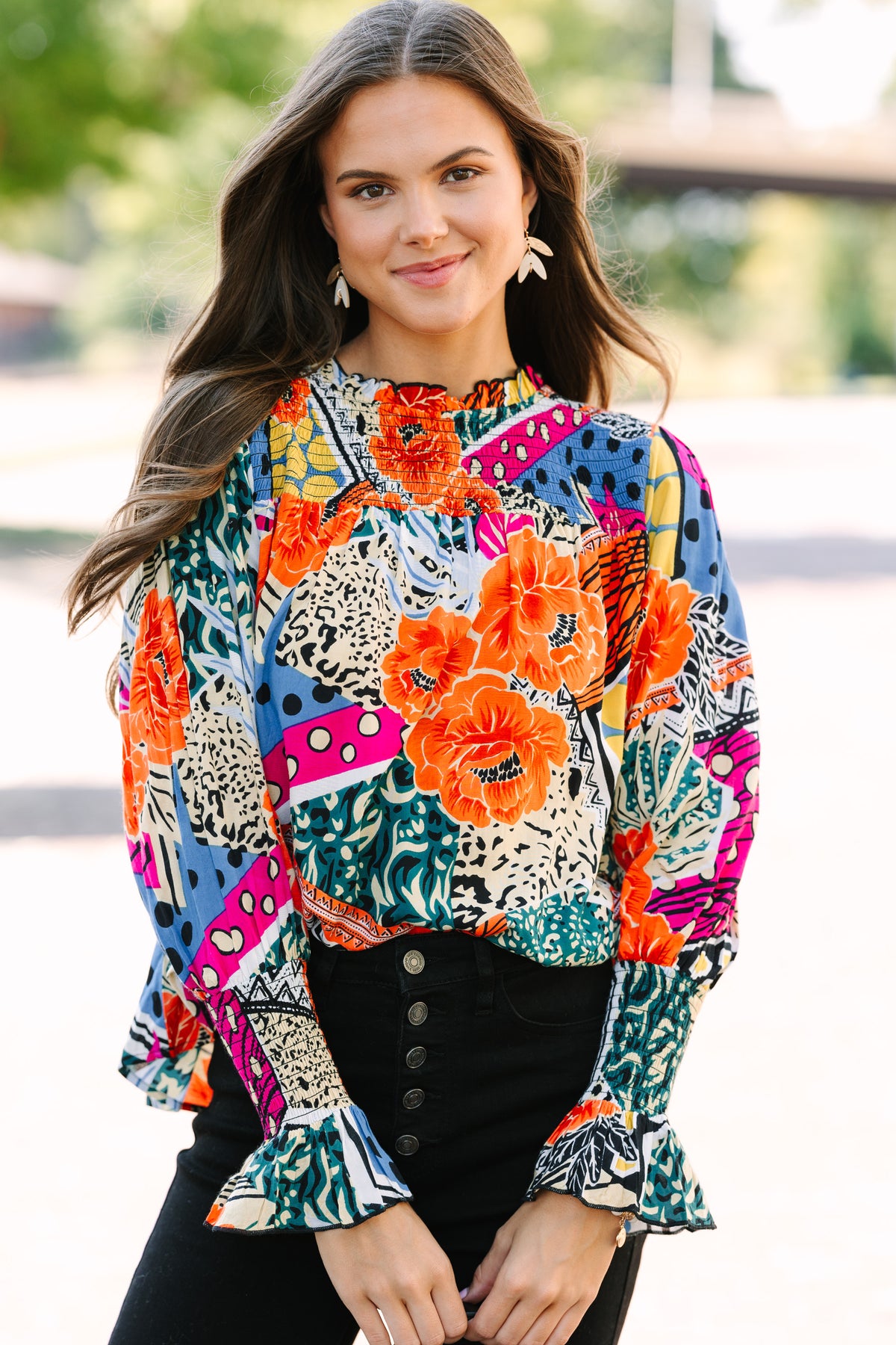 THML: Over And Over Black Mixed Print Blouse – Shop the Mint