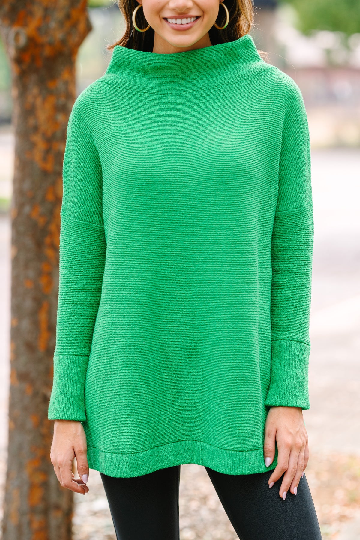 The Slouchy Kelly Green Mock Neck Tunic – Shop the Mint