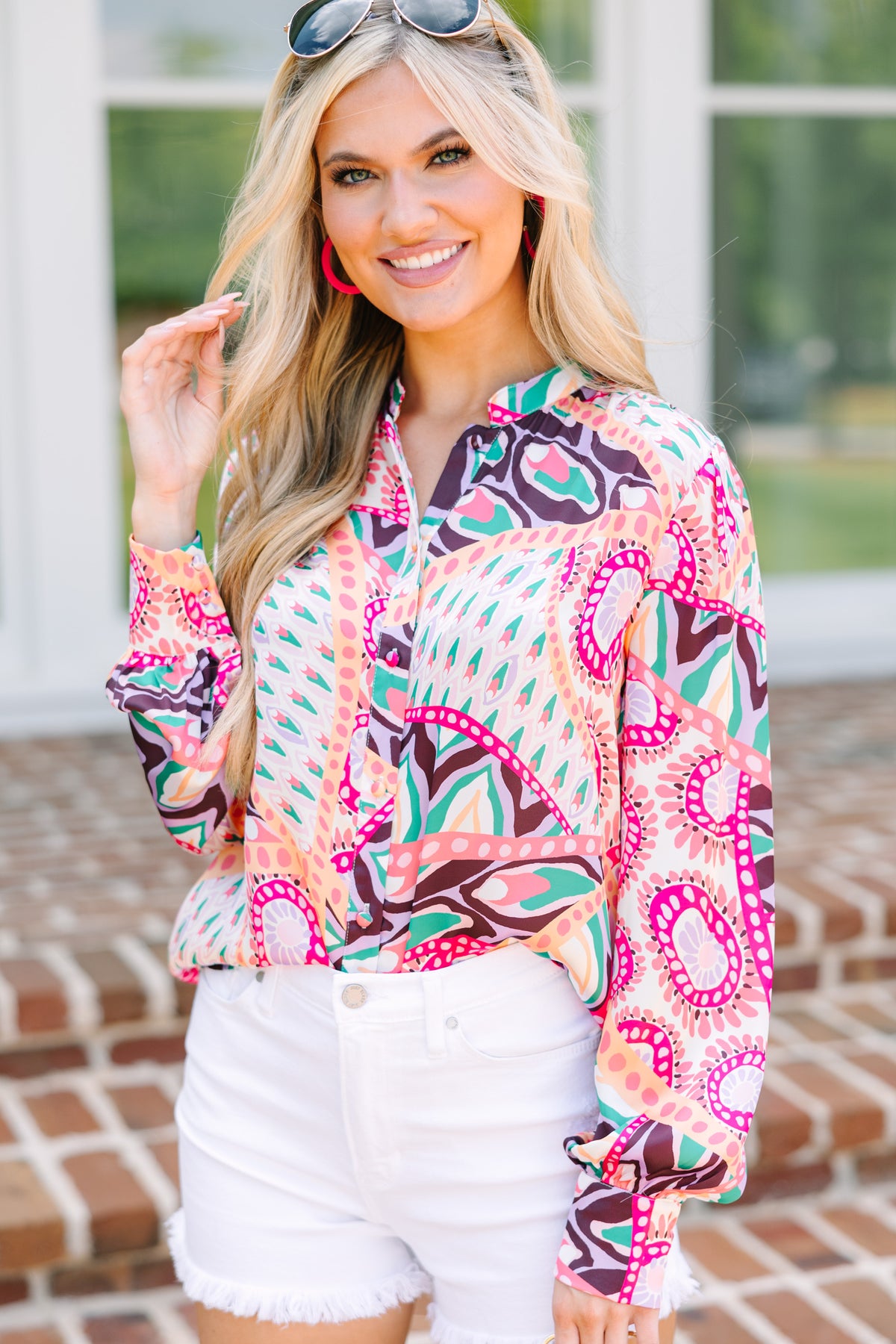 Do It For You Peach Pink Abstract Blouse – Shop the Mint