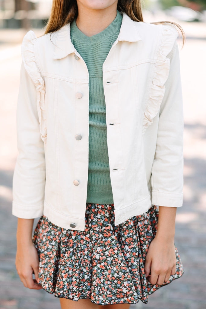 Girls: Live Your Life Ivory White Ruffled Jacket – Shop the Mint