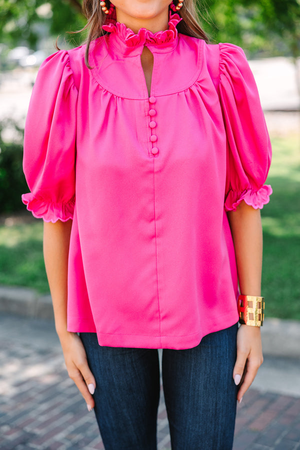What A View Hot Pink Ruffle Blouse – Shop the Mint