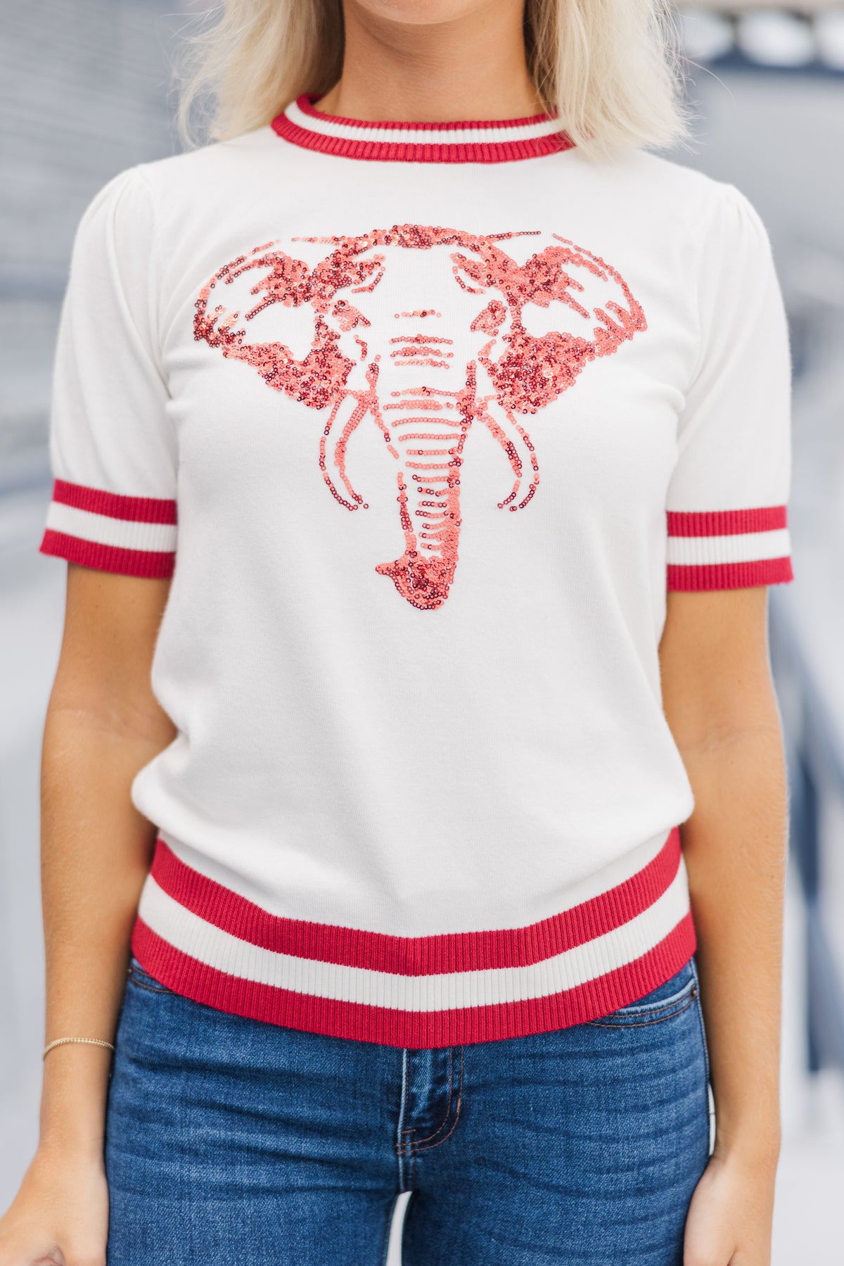 Stay In Character White/Crimson Elephant Sweater – Shop the Mint