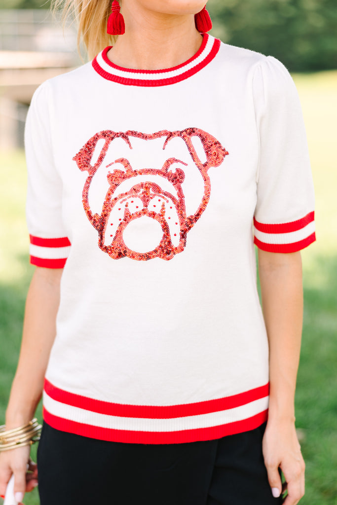 Stay In Character White/Red Bulldog Sweater – Shop the Mint
