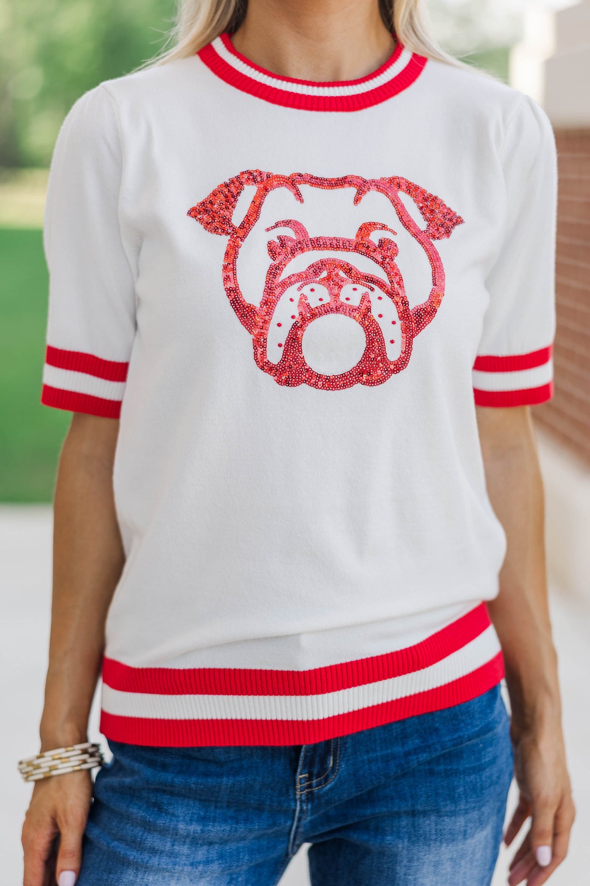 Stay In Character White/Red Bulldog Sweater – Shop the Mint