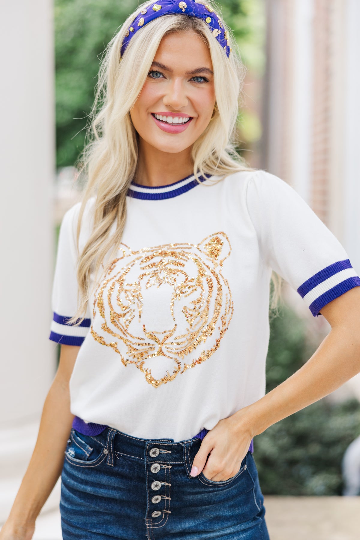 Stay In Character White/Purple Tiger Sweater – Shop the Mint