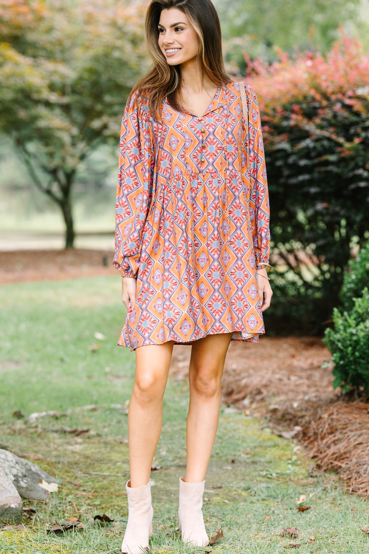 See You There Rust Orange Abstract Dress – Shop the Mint