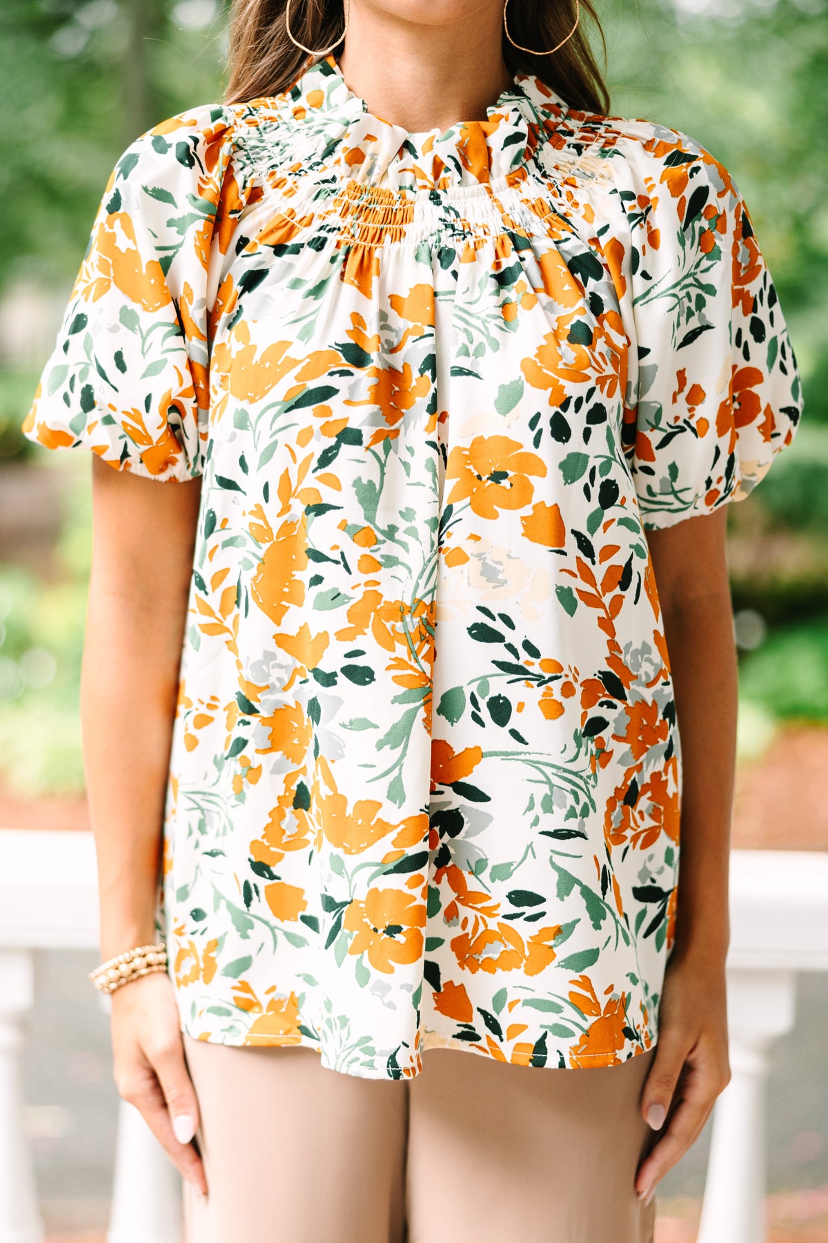 Feeling Fun Ivory White Floral Bubble Sleeve Blouse – Shop the Mint