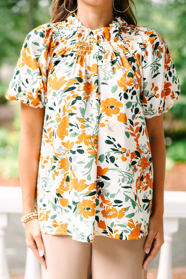 Feeling Fun Ivory White Floral Bubble Sleeve Blouse – Shop the Mint