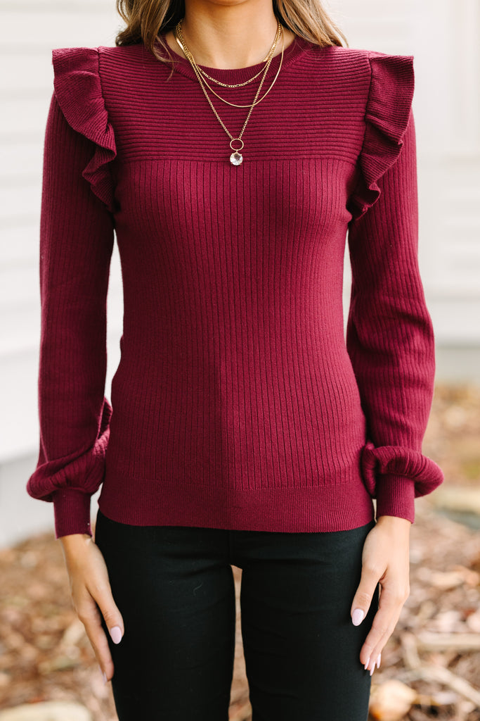 Reach Out Ruffled Wine Red Sweater – Shop the Mint