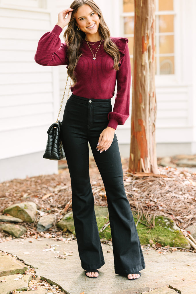 Reach Out Ruffled Wine Red Sweater – Shop the Mint