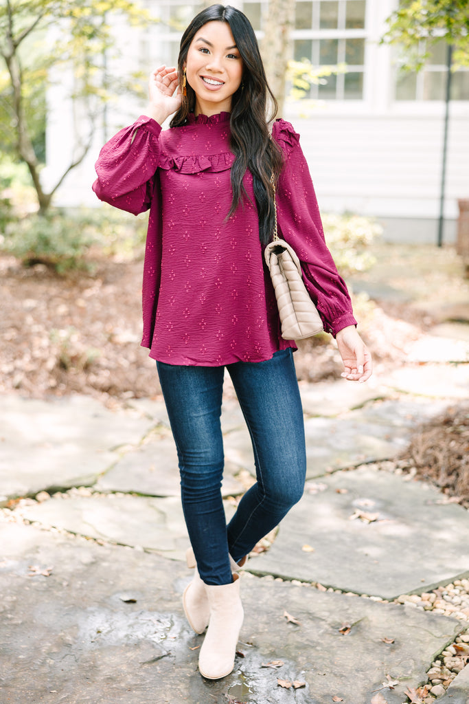 Romantic History Burgundy Red Ruffled Blouse – Shop the Mint