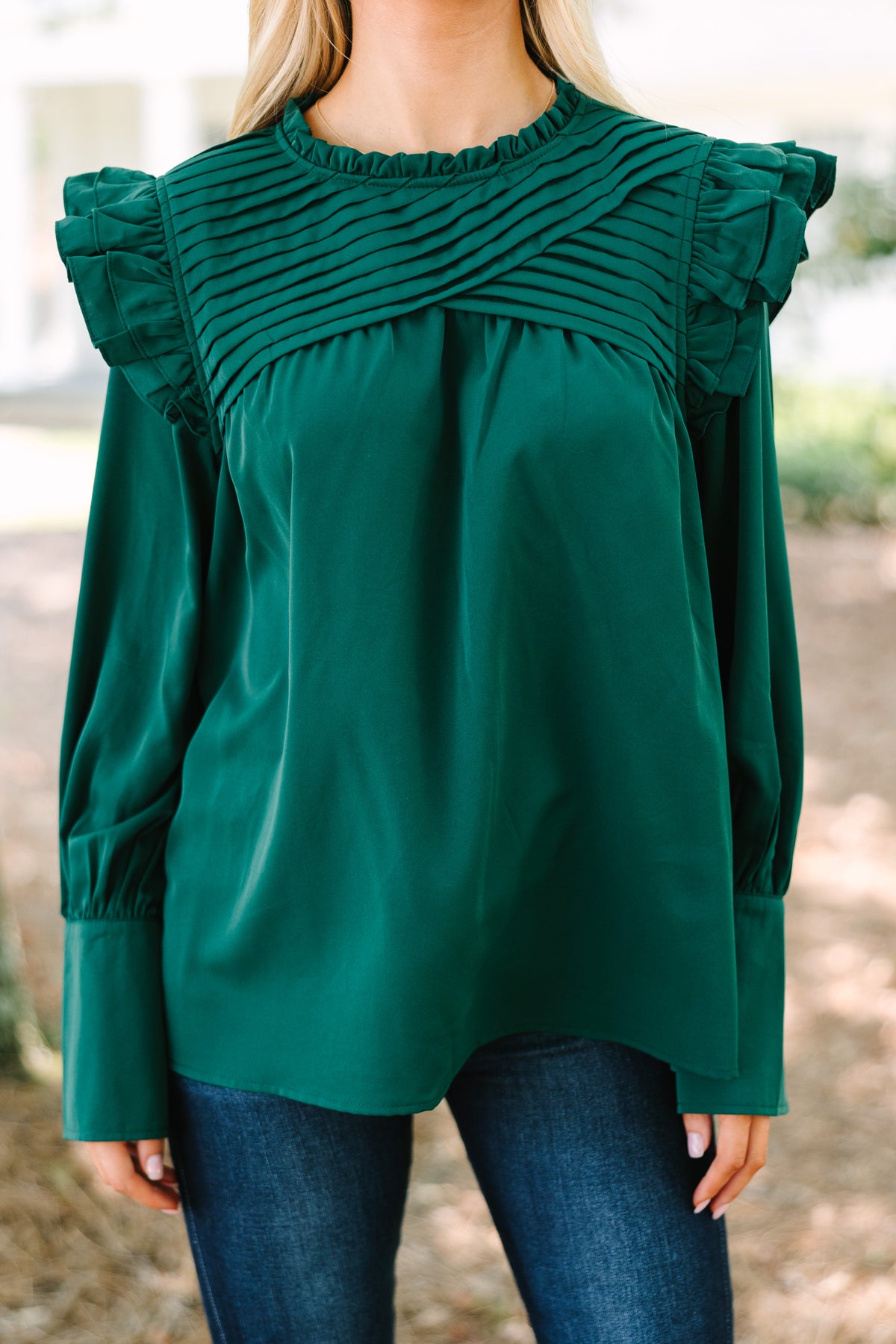 Save Your Applause Emerald Green Ruffled Blouse – Shop the Mint