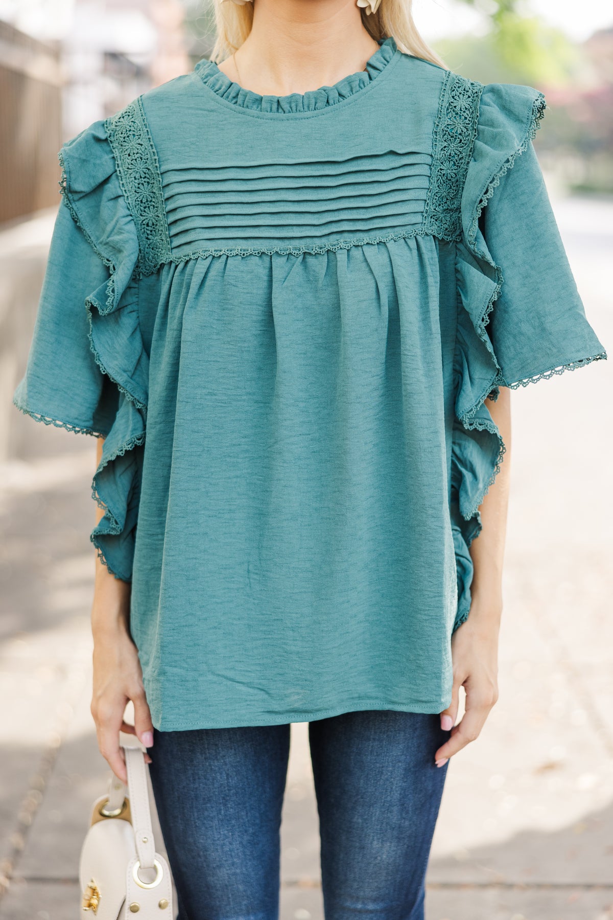 Step It Up Emerald Green Ruffled Blouse – Shop the Mint