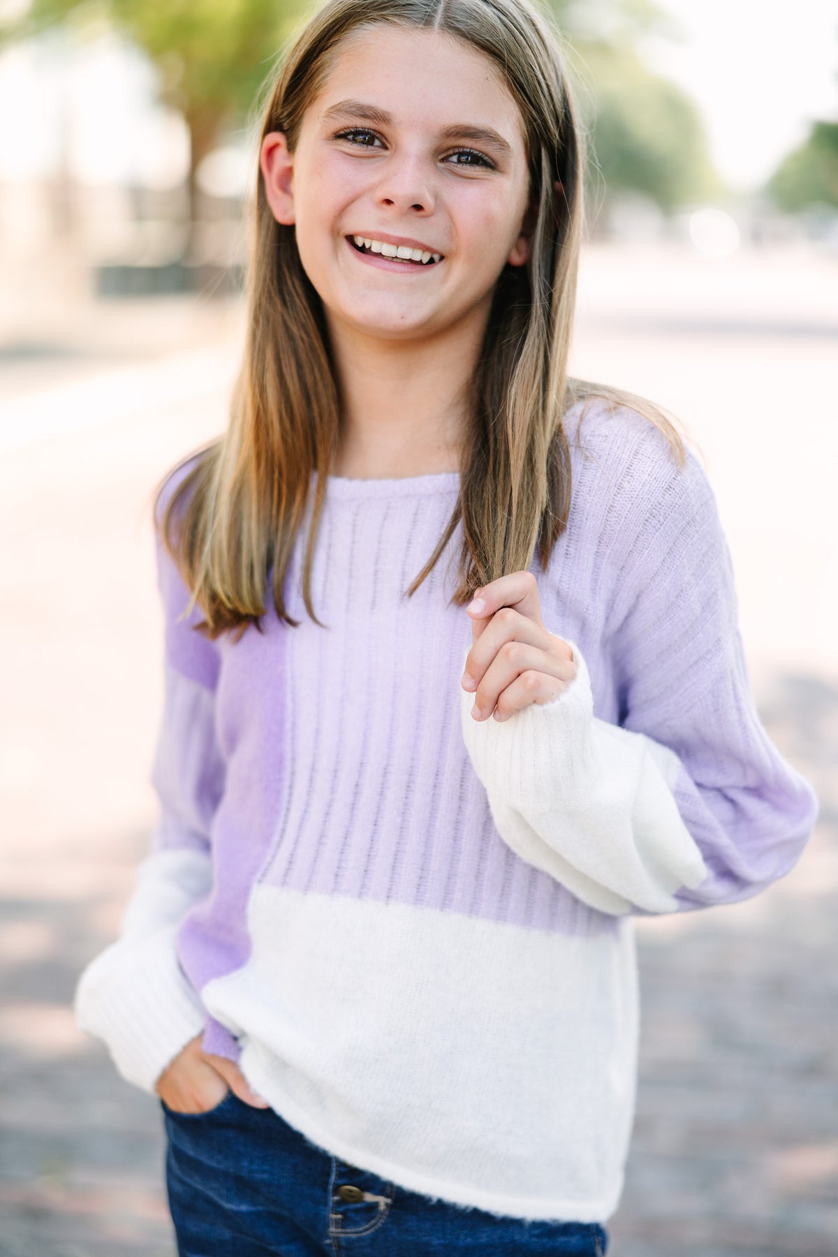 Girls: Totally You Lavender Purple Colorblock Sweater – Shop the Mint