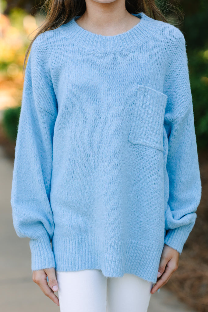 Girls: As It Happens Light Blue Bubble Sleeve Sweater – Shop the Mint