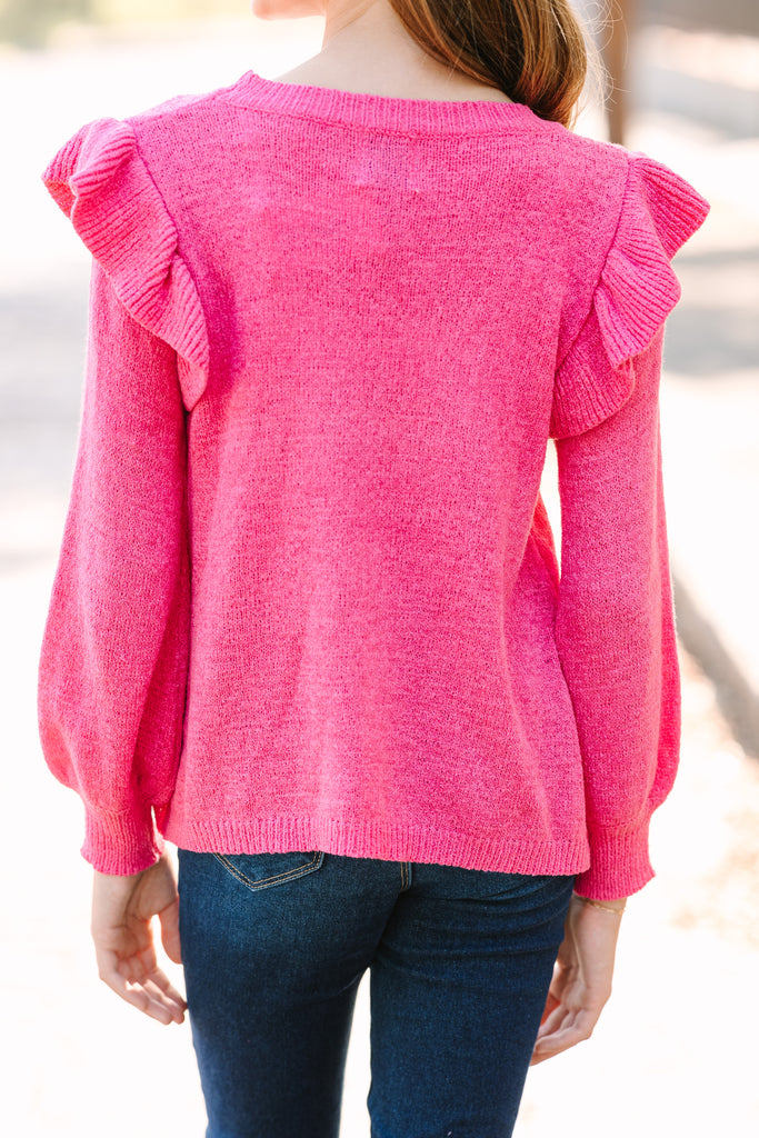 Girls: Give Me A Call Bright Pink Ruffled Sweater – Shop the Mint