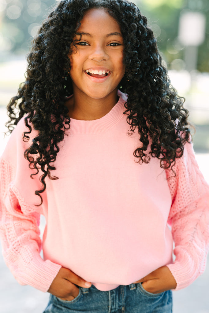 Girls: Just Too Sweet Pink Cable Sleeve Sweater – Shop the Mint