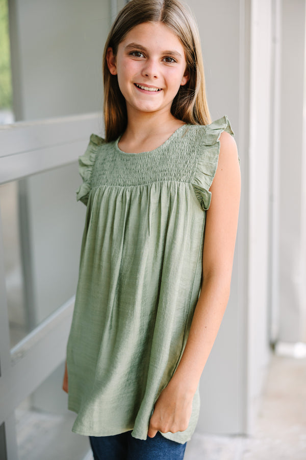 Girls: Longing For Fun Light Olive Green Ruffled Tunic – Shop the Mint